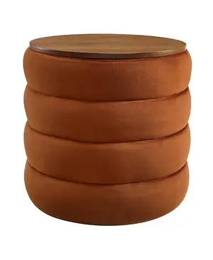 MODWAY Mezzo Round Performance Velvet Storage Ottoman - Rust