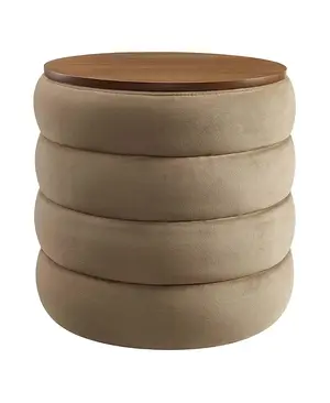 MODWAY Mezzo Round Performance Velvet Storage Ottoman - Taupe