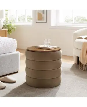 MODWAY Mezzo Round Performance Velvet Storage Ottoman - Taupe