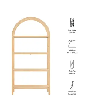 MODWAY Vexley 72 Inch Large Arched Bookshelf - Natural
