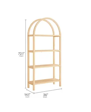 MODWAY Vexley 72 Inch Large Arched Bookshelf - Natural