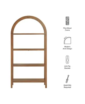 MODWAY Vexley 72 Inch Large Arched Bookshelf - Walnut
