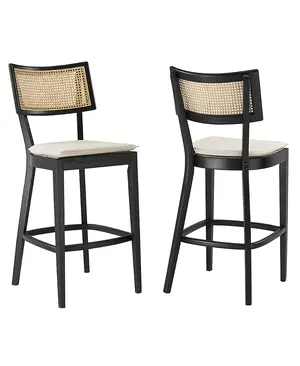 MODWAY Caledonia Wood Bar Stools, Set Of 2 - Black / Beige