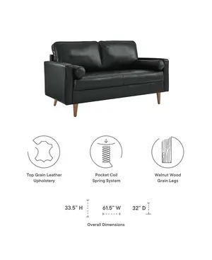 MODWAY Valour Leather Loveseat - Black