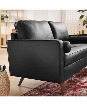 MODWAY Valour Leather Loveseat - Black