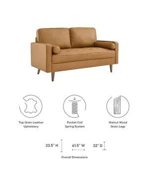 MODWAY Valour Leather Loveseat - Tan
