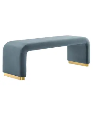 MODWAY Koda Performance Velvet Waterfall Long Bench - Brass Cadet Blue
