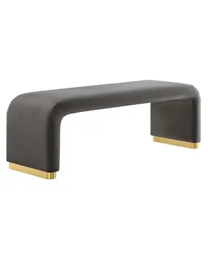 MODWAY Koda Performance Velvet Waterfall Long Bench - Brass Storm Gray