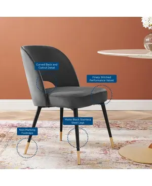 MODWAY Rouse Performance Velvet Dining Side Chairs, Set Of 2 - Charcoal