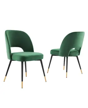 MODWAY Rouse Performance Velvet Dining Side Chairs, Set Of 2 - Emerald