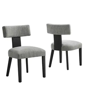 MODWAY Nalani Fabric Upholstered Dining Chairs, Set Of 2 - Heathered Weave Gray Black