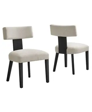 MODWAY Nalani Fabric Upholstered Dining Chairs, Set Of 2 - Heathered Weave Ivory Black