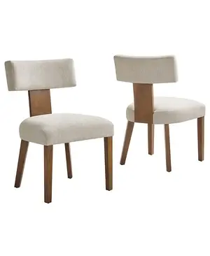 MODWAY Nalani Fabric Upholstered Dining Chairs, Set Of 2 - Heathered Weave Ivory Deep Brown