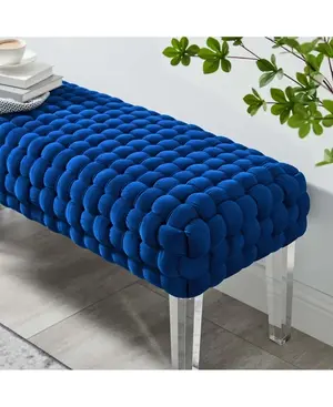 MODWAY Prologue Woven Performance Velvet Ottoman - Navy