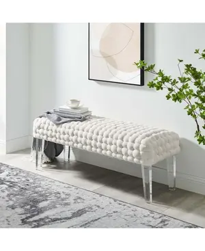 MODWAY Prologue Woven Performance Velvet Ottoman - White