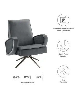MODWAY Superior Performance Velvet Swivel Chair - Gray