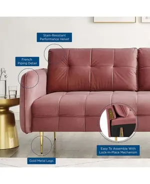 MODWAY Cameron Tufted Performance Velvet Sofa - Dusty Rose