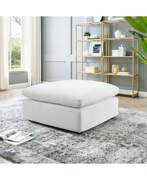 MODWAY Commix Down Filled Overstuffed Performance Velvet Ottoman - White