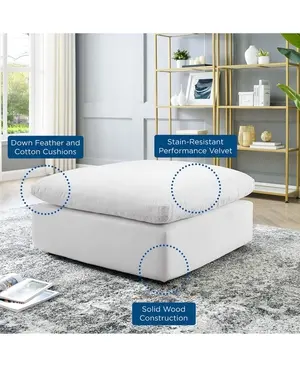 MODWAY Commix Down Filled Overstuffed Performance Velvet Ottoman - White