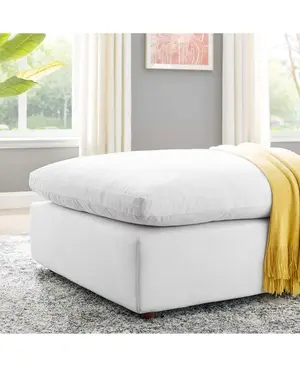 MODWAY Commix Down Filled Overstuffed Performance Velvet Ottoman - White