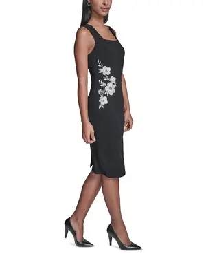 Karl Lagerfeld Paris Scuba Crepe Midi Dress With Floral Embroidery