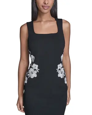 Karl Lagerfeld Paris Scuba Crepe Midi Dress With Floral Embroidery
