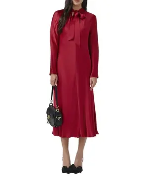 GHOST LONDON Stephanie Satin Tie Neck Midi Dress - Red
