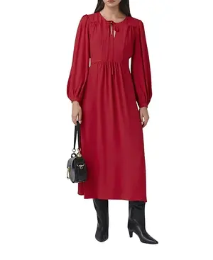 GHOST LONDON Layla Crepe Midi Dress With Tie Neck - Red