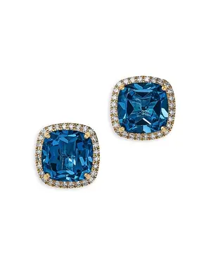Bloomingdale'S London Blue Topaz And Diamond Halo Stud Earrings - Gold