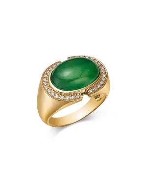 Bloomingdale'S Dyed Jade And Diamond Halo Ring - Gold/jade