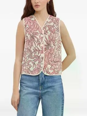 LA PETITE FRANÇAISE Floral V-neck Sleeveless Vest - Neutrals