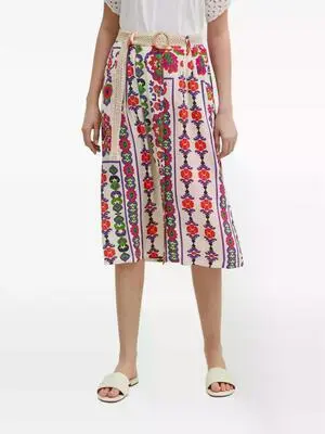 LA PETITE FRANÇAISE Floral Button Midi Skirt - Neutrals