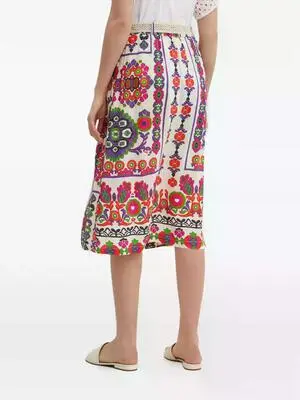 LA PETITE FRANÇAISE Floral Button Midi Skirt