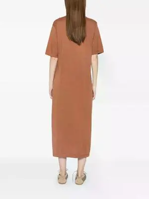 Eric Bompard Short-sleeve Midi Dress With Slit - Brown