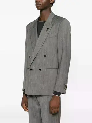 LARDINI Double-breasted Herringbone Blazer