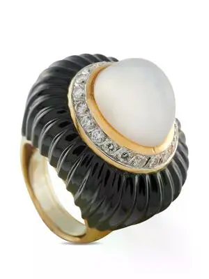 LB EXCLUSIVE Diamond Moonstone And Onyx Embellished Ring - Gold