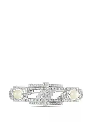 LB EXCLUSIVE Art Deco Diamond And Pearl Brooch - Silver