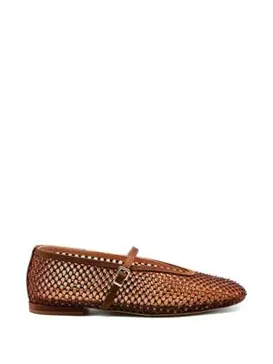 CHANTAL Perforated Rhinestone-embellished Ballerina Flats - Brown