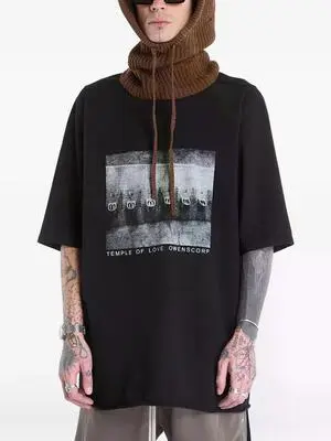 Rick Owens Jumbo Ss Graphic-print Raw-cut T-shirt - Brown