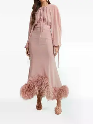 16Arlington Davis Tie-neck Feather Dress - Pink