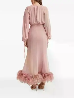 16Arlington Davis Tie-neck Feather Dress - Pink