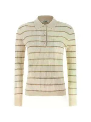 Max Mara Ribbed Striped Polo Top - Neutrals