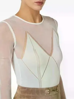 Elisabetta Franchi Sheer Knit Top With Geometric Cups - Neutrals