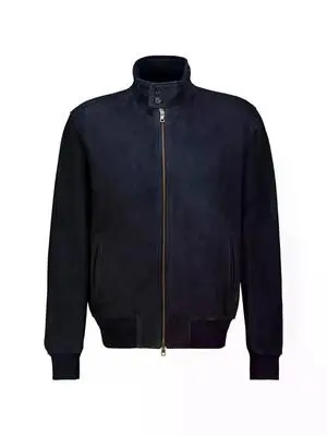 Boglioli Zipped Leather Bomber Jacket - Blue