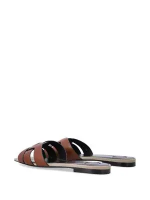 Saint Laurent Tribute Woven Leather Sandals - Brown
