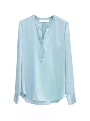 HERZEN'S ANGELEGENHEIT V-neck Long-sleeve Blouse - Blue