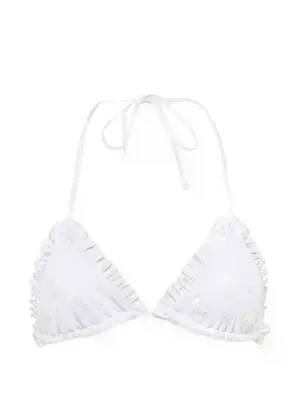 Chloé Floral-embroidered Bikini Top With Ruffled Trim - White