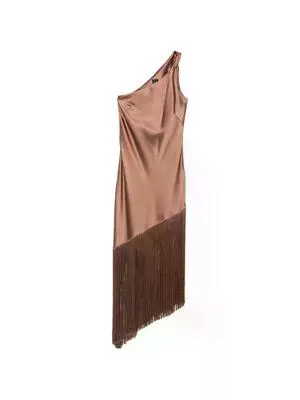 Pinko One-shoulder Fringed Dress - Brown