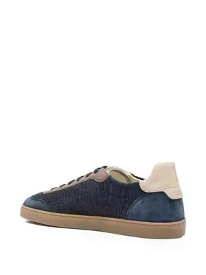 Brunello Cucinelli Cotton Knit, Suede, And Matte Calfskin Sneakers
