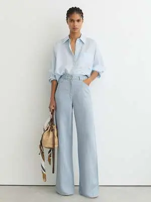 REISS Lyocell-linen Wide-leg Trousers - Blue